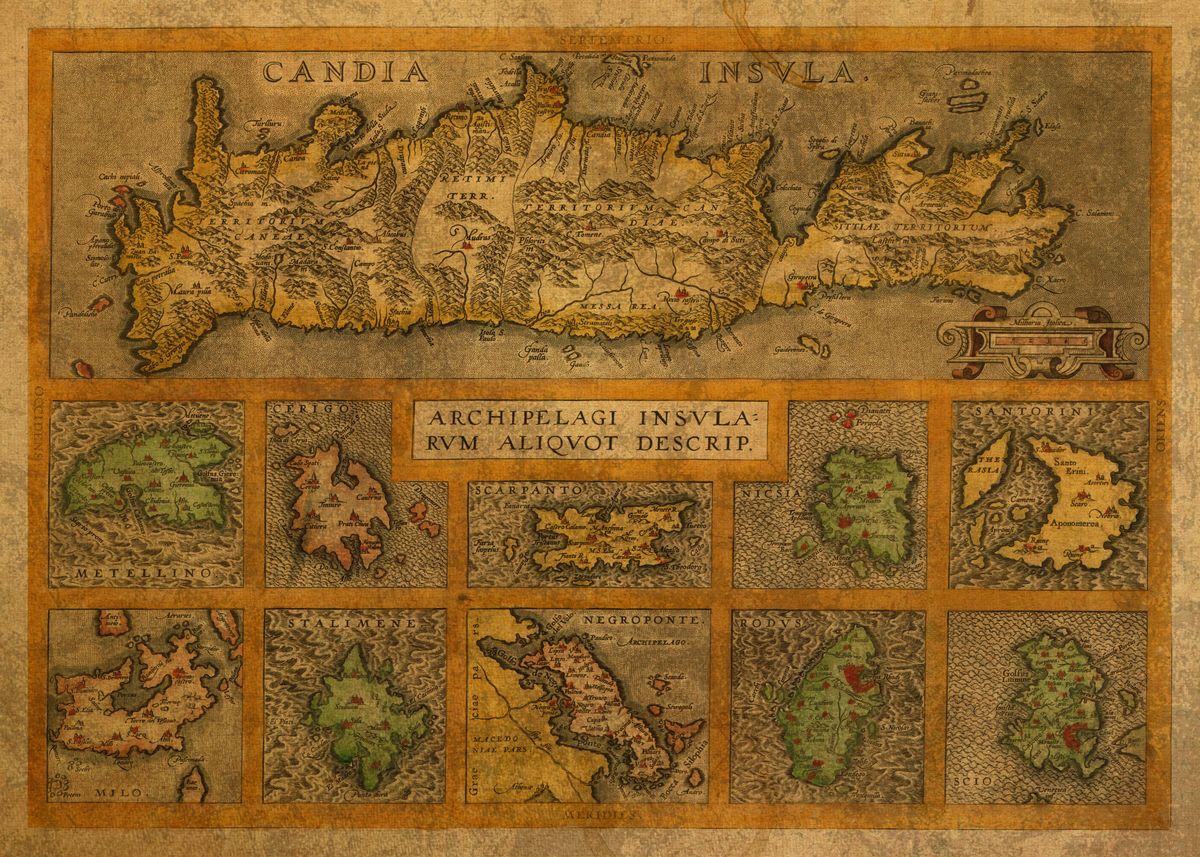 'Vintage Map of Crete' Poster, picture, metal print, paint by Design ...