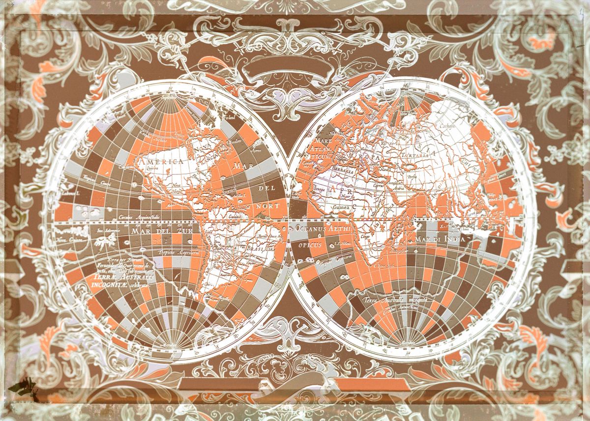 'world map vintage antique' Poster, picture, metal print, paint by Bekim Art | Displate