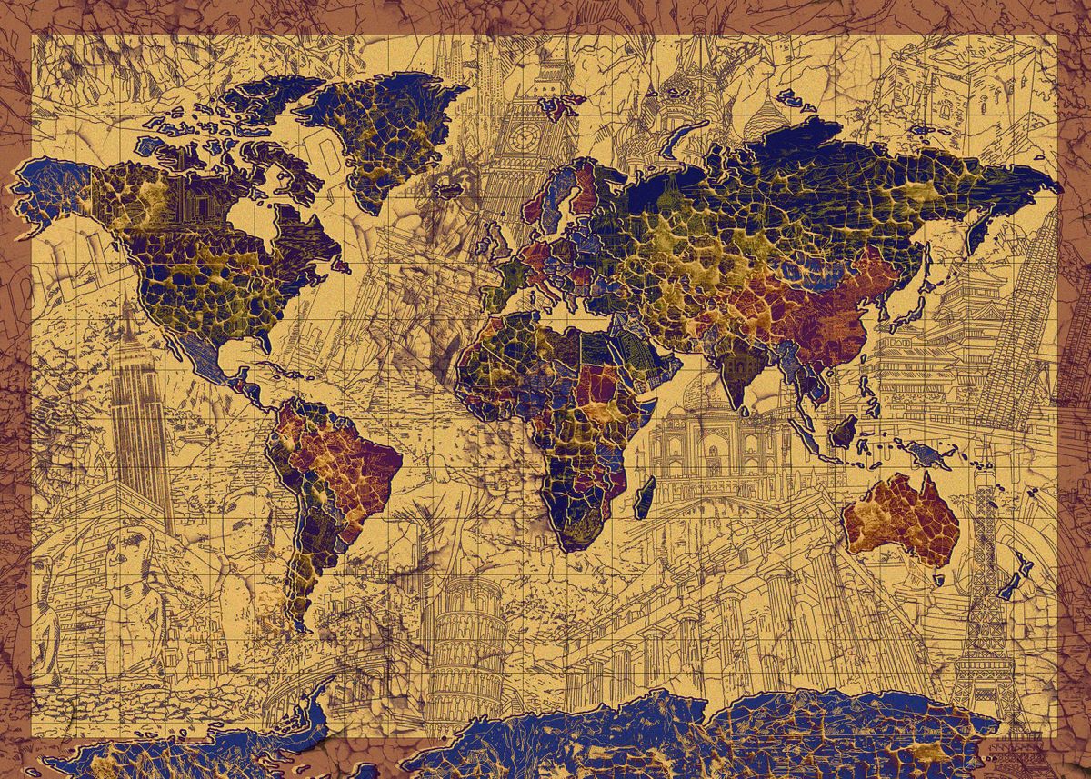 'world map grunge 3' Poster by Bekim Art | Displate