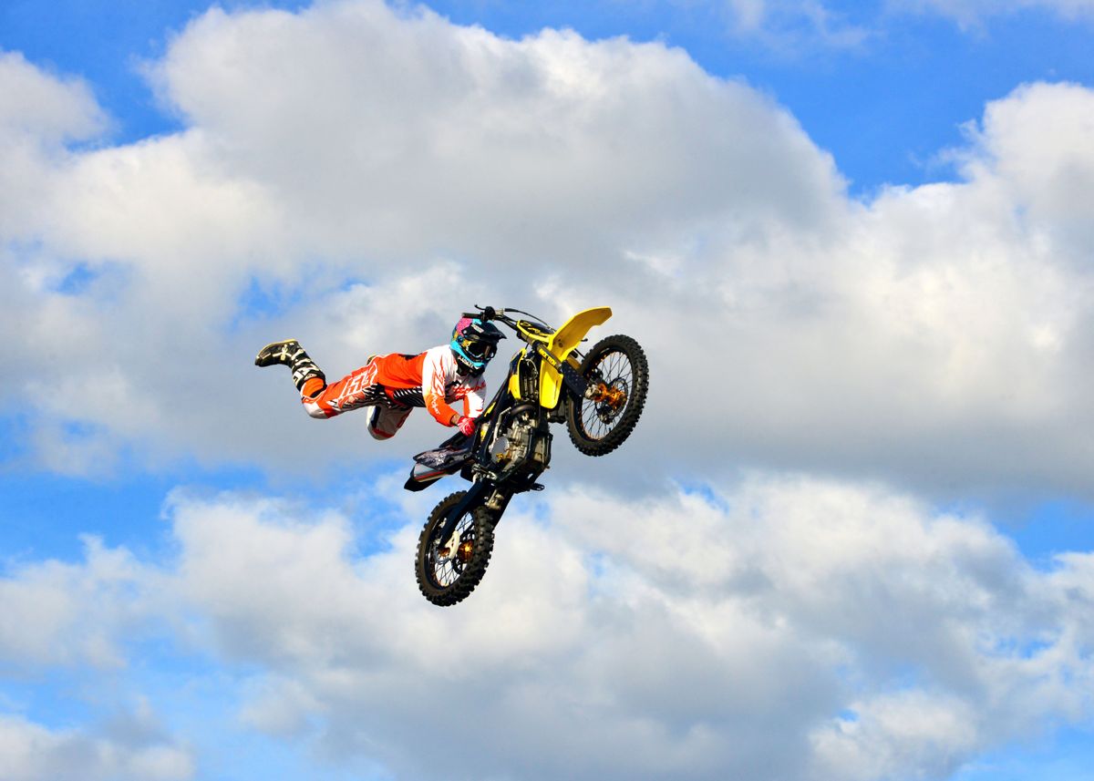 'Motorcycle jumping work 9' Poster, picture, metal print, paint by ...