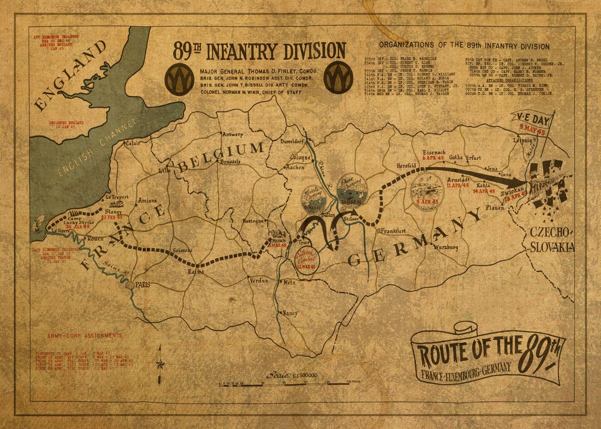 'Route of the 89th Infantry' Poster, picture, metal print, paint by ...