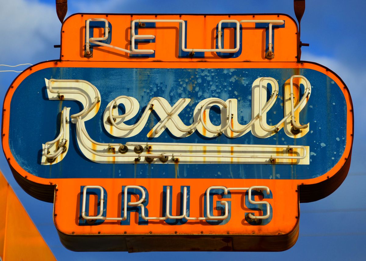 '1960s Rexall sign' Poster, picture, metal print, paint by David ...