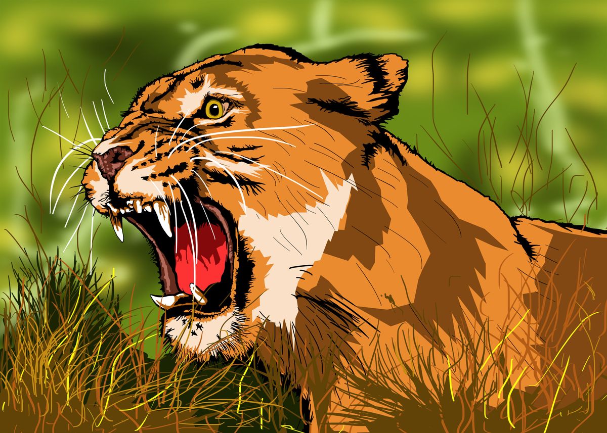 'angry lion' Poster, picture, metal print, paint by martin kamau | Displate