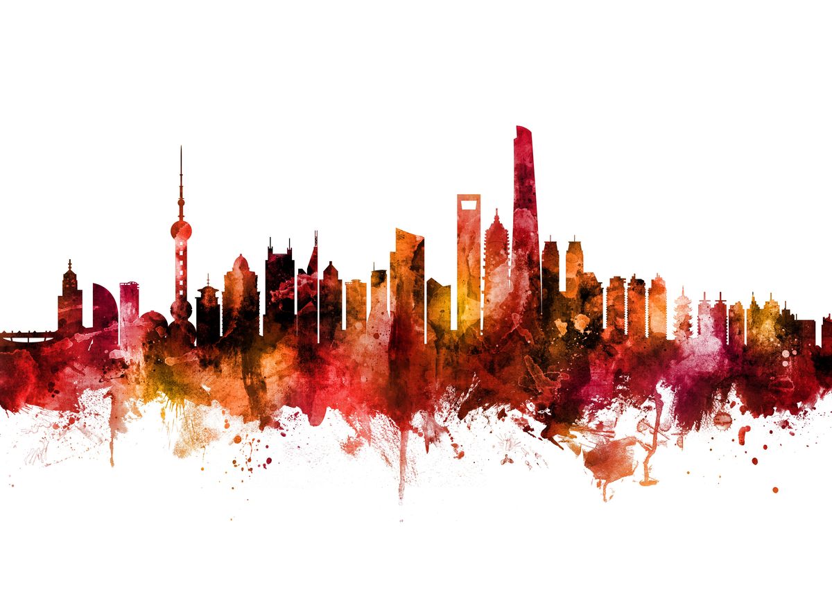 'Shanghai China Skyline' Poster, picture, metal print, paint by Michael ...