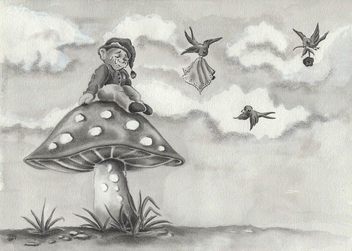 'Sad Gnome' Poster, picture, metal print, paint by Colette van der Wal ...