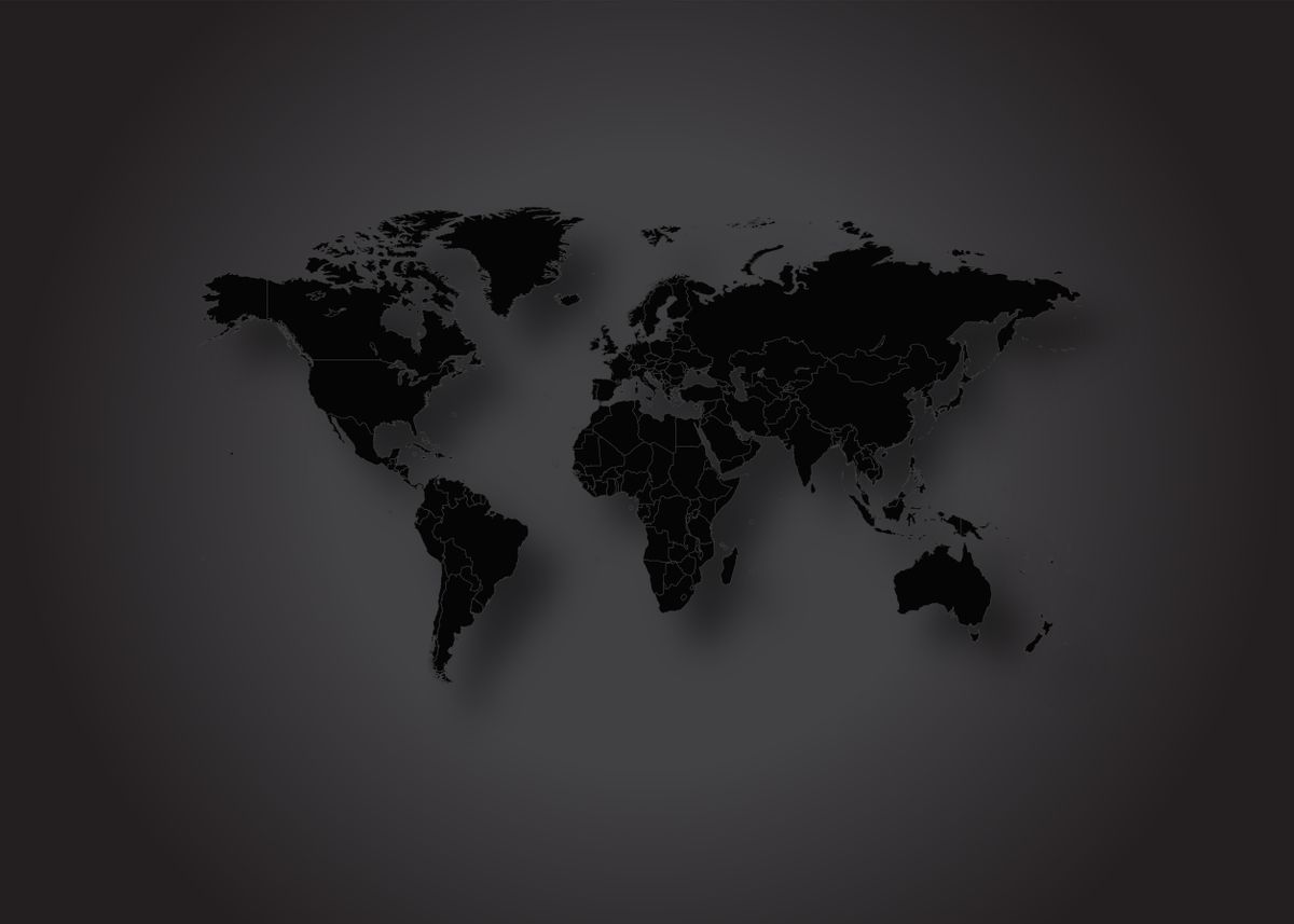 'World map black color ' Poster, picture, metal print, paint by Tea ...