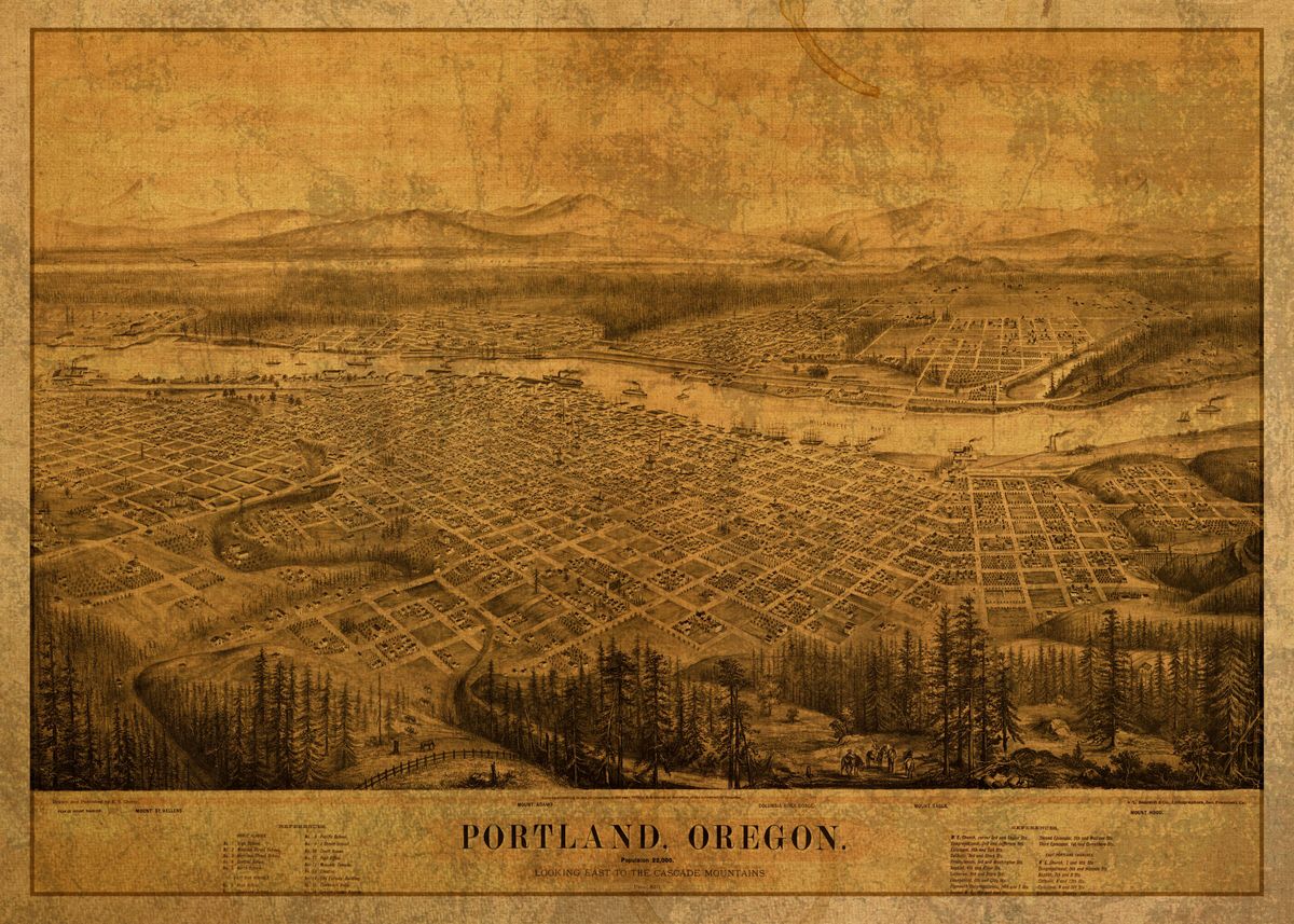 'Portland Oregon Map 1879' Poster, picture, metal print, paint by ...