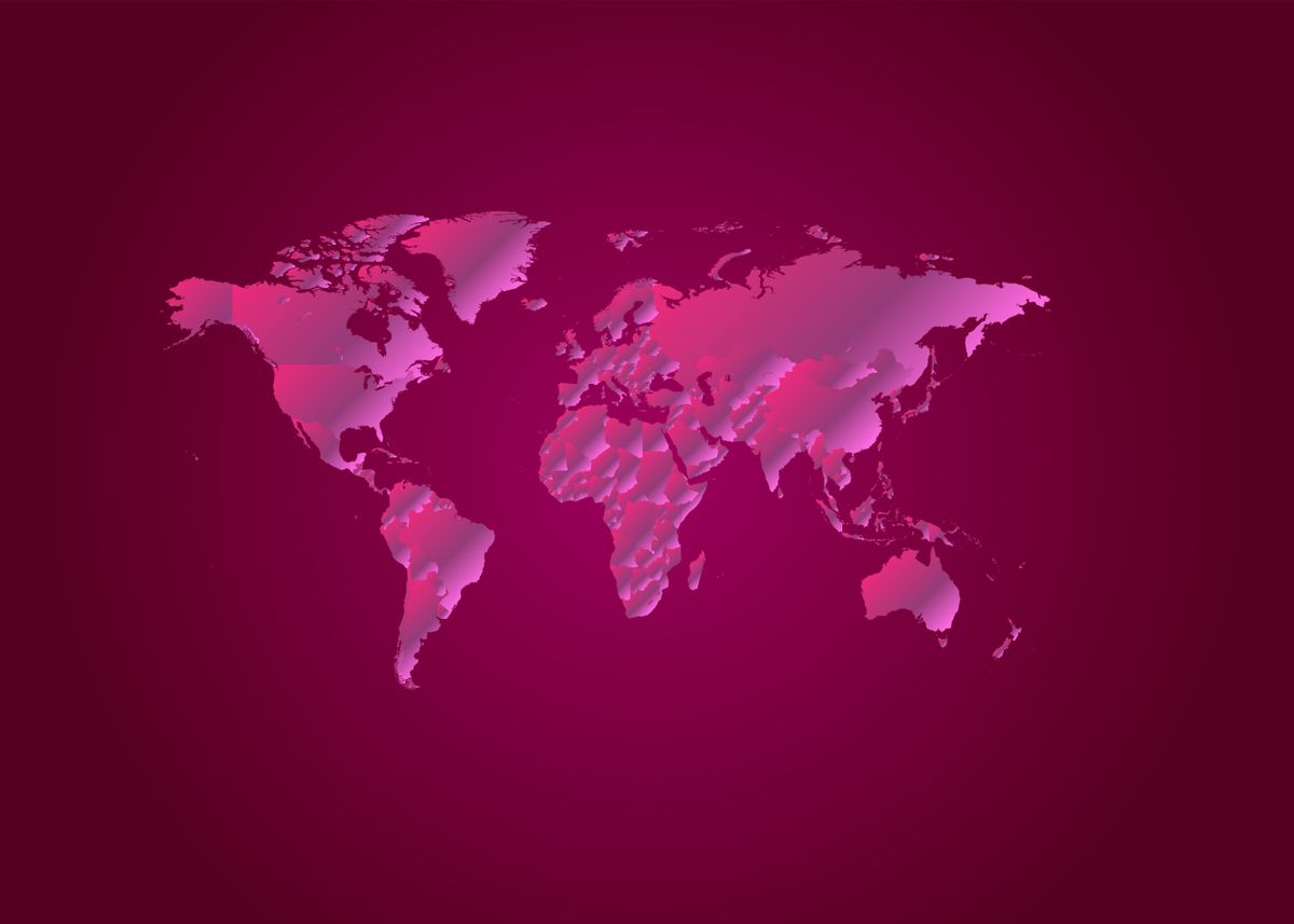 'Pink metallic world map 30' Poster, picture, metal print, paint by Tea ...