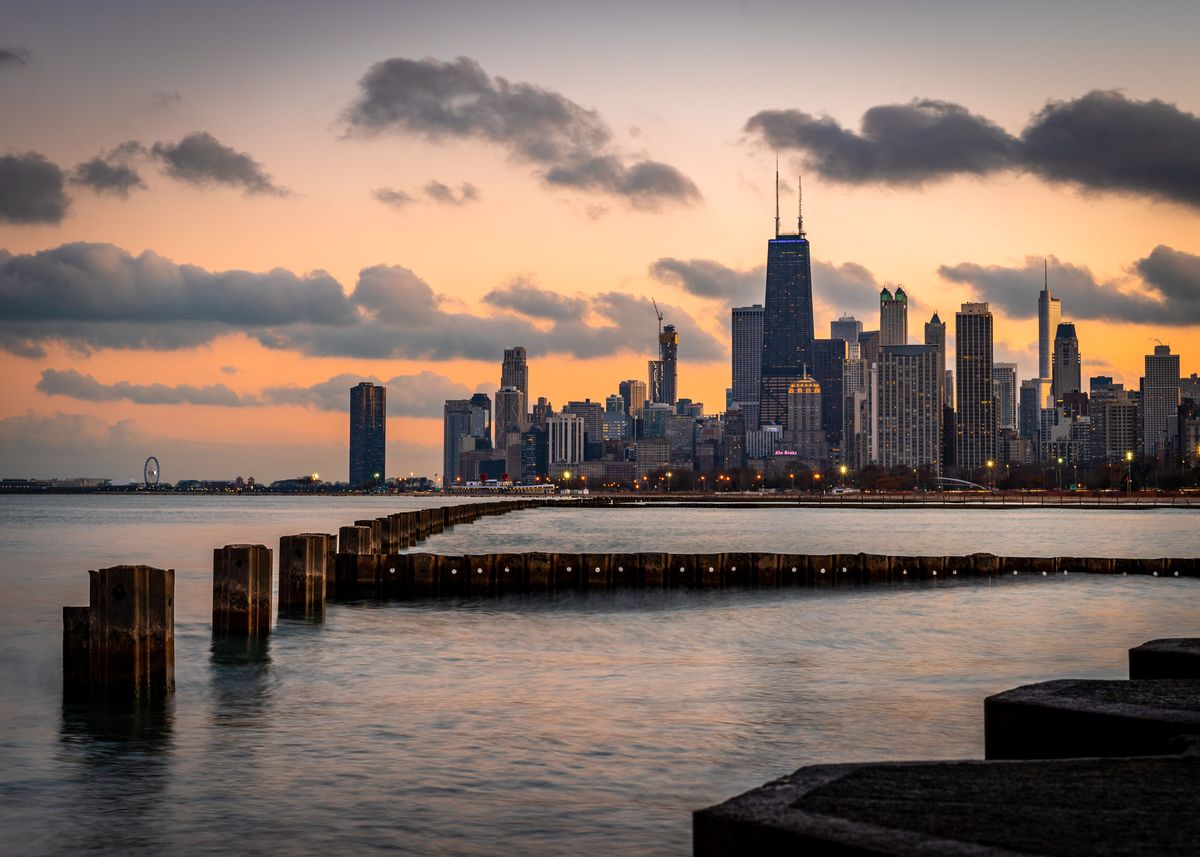 'Enjoying a Chicago Sunset' Poster, picture, metal print, paint by ...