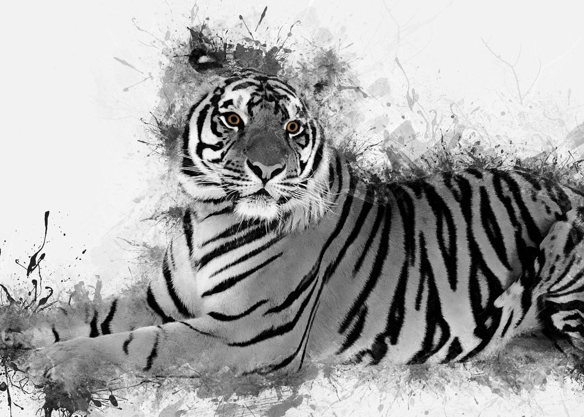 'Tiger Ink 2' Poster, picture, metal print, paint by dmc 696 | Displate