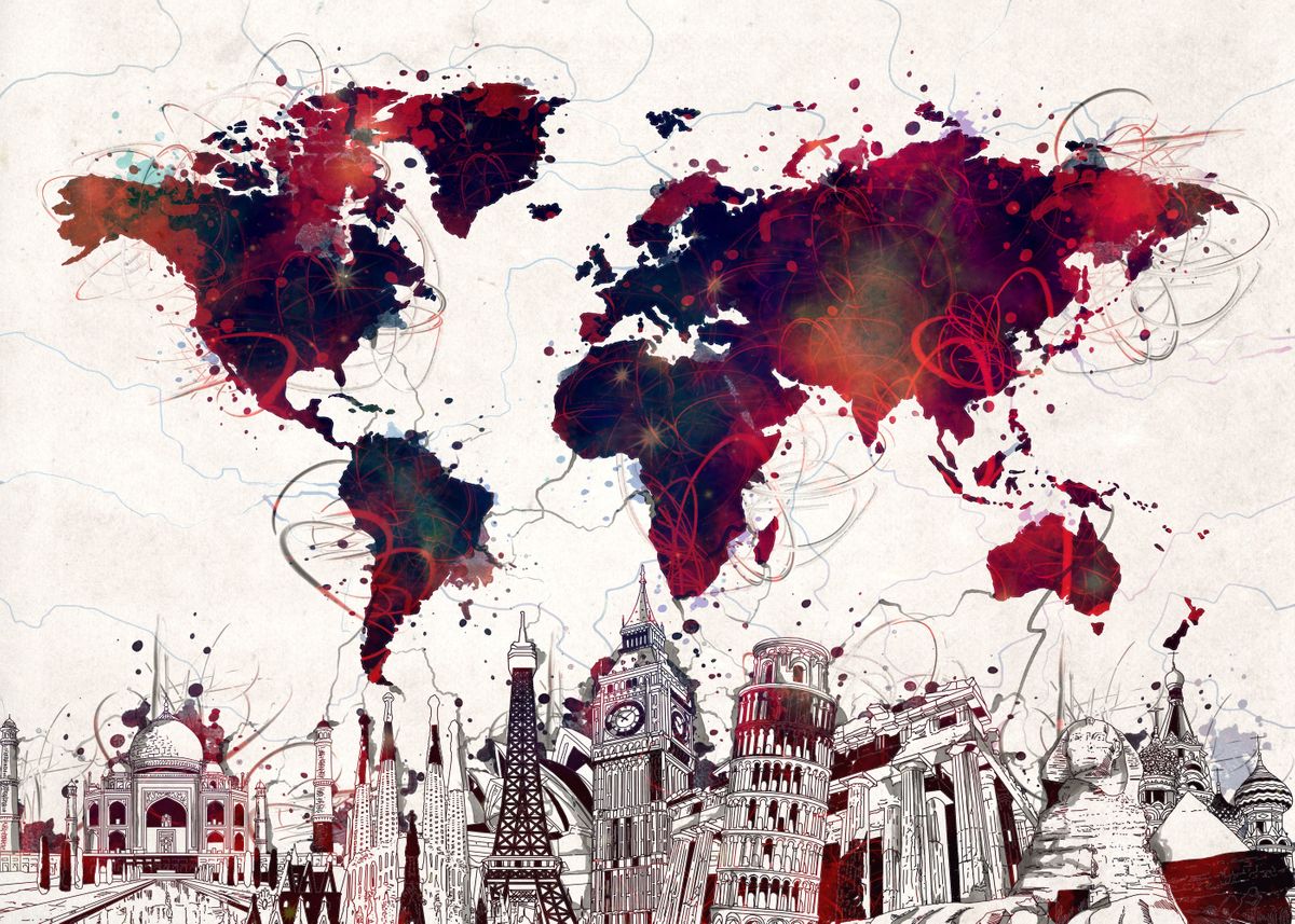 'World map skyline 7' Poster, picture, metal print, paint by Bekim Art ...