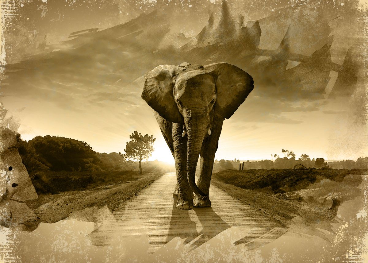 'Elephant - vintage' Poster by Mateusz Ślemp | Displate