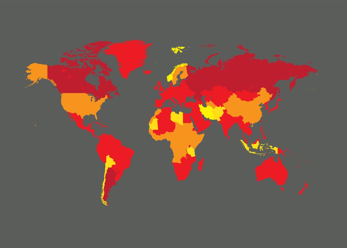 'World map red and yellow' Poster, picture, metal print, paint by Tea ...