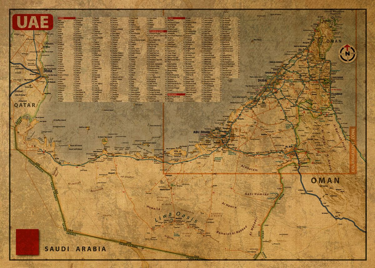 'Old Map of UAE' Poster, picture, metal print, paint by Design Turnpike ...