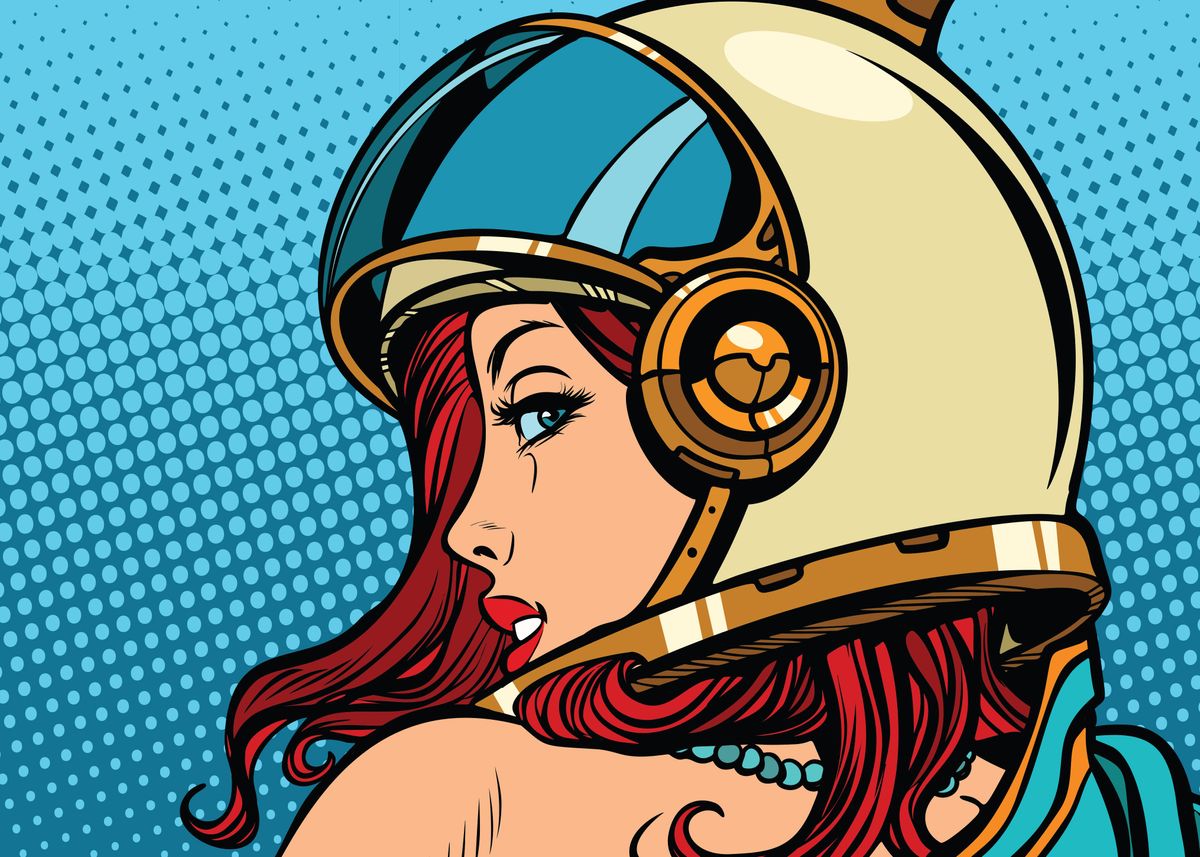 'Female Astronaut Retro SF' Poster, picture, metal print, paint by ...