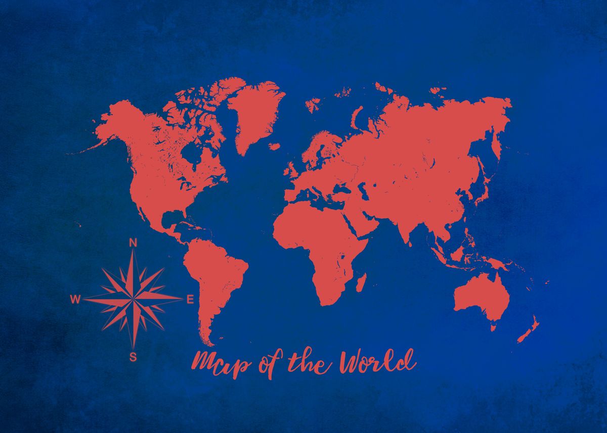 'world map blue red' Poster, picture, metal print, paint by JBJart ...