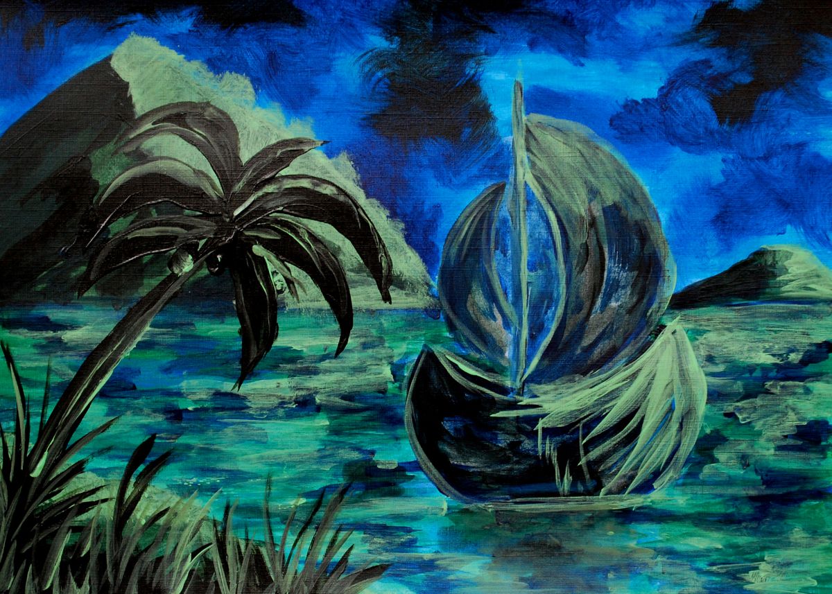 'Boat at Night' Poster by Sebastian Grafmann | Displate