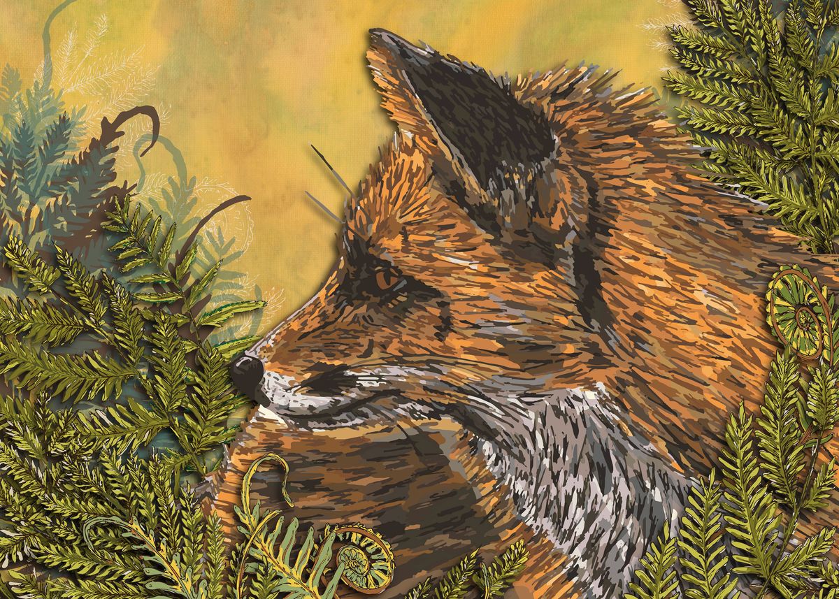 'Ferny Fox' Poster, picture, metal print, paint by Lotti Brown | Displate