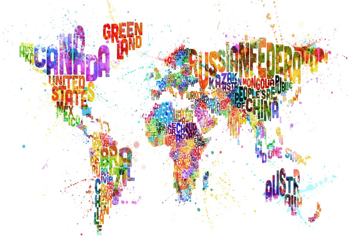 'World Text Map' Poster, picture, metal print, paint by Michael ...