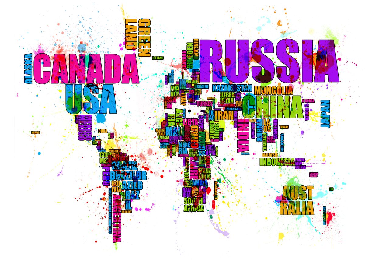 'World Text Map' Poster, picture, metal print, paint by Michael ...