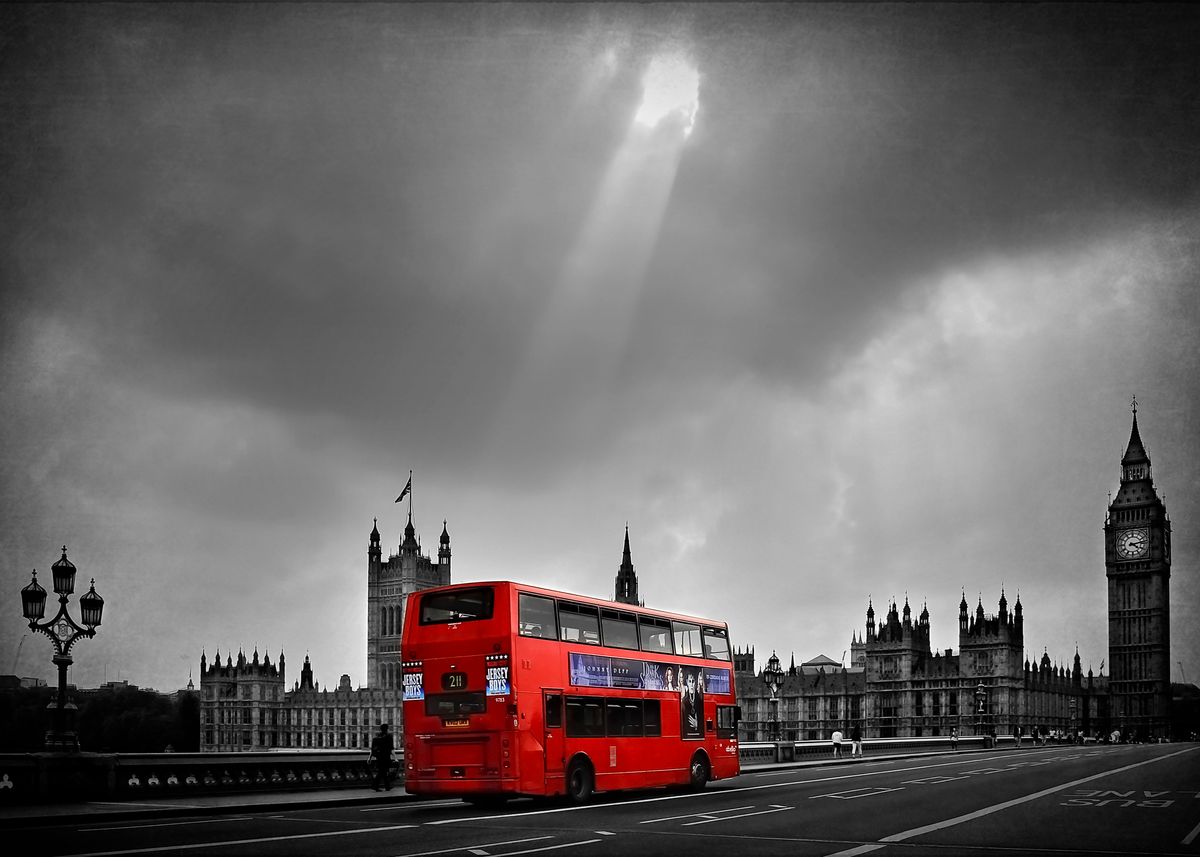 'Red Bus' Poster, picture, metal print, paint by Svetlana Sewell | Displate