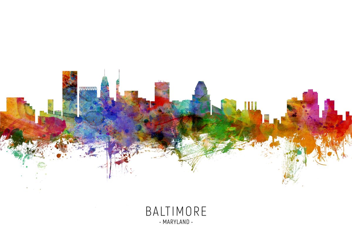 'Baltimore Maryland Skyline' Poster, picture, metal print, paint by ...