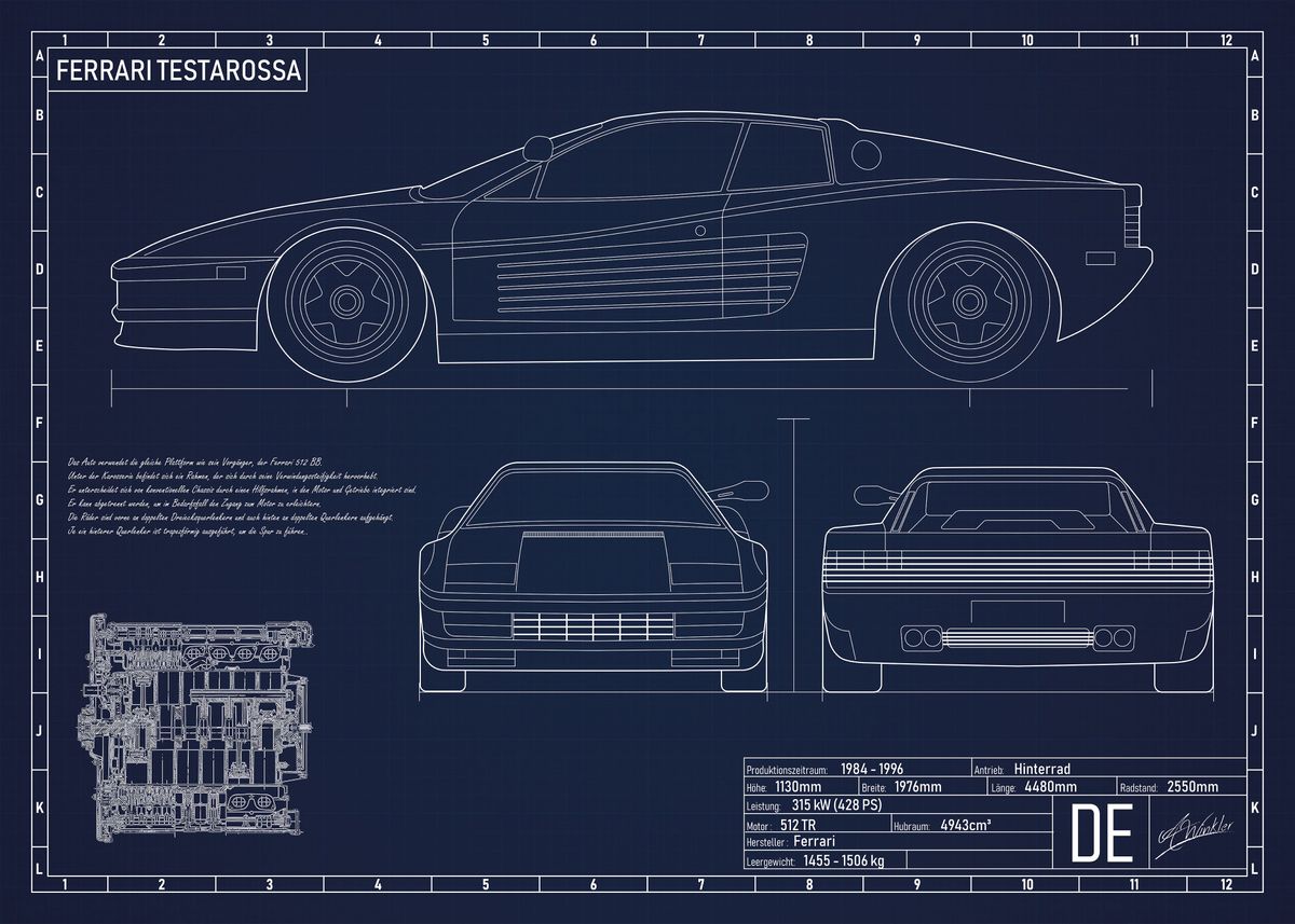 'Ferrari Testarossa 512TR' Poster, picture, metal print, paint by Alex ...