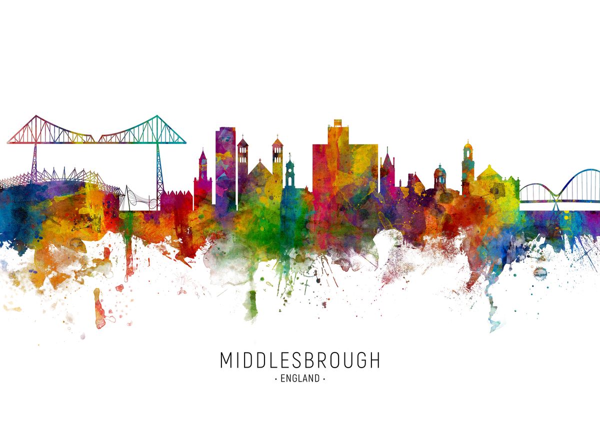 'Middlesbrough Skyline' Poster, picture, metal print, paint by Michael ...