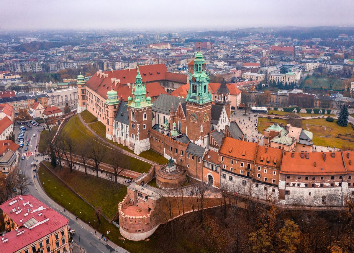 'Aerial view over Cracow' Poster, picture, metal print, paint by ...
