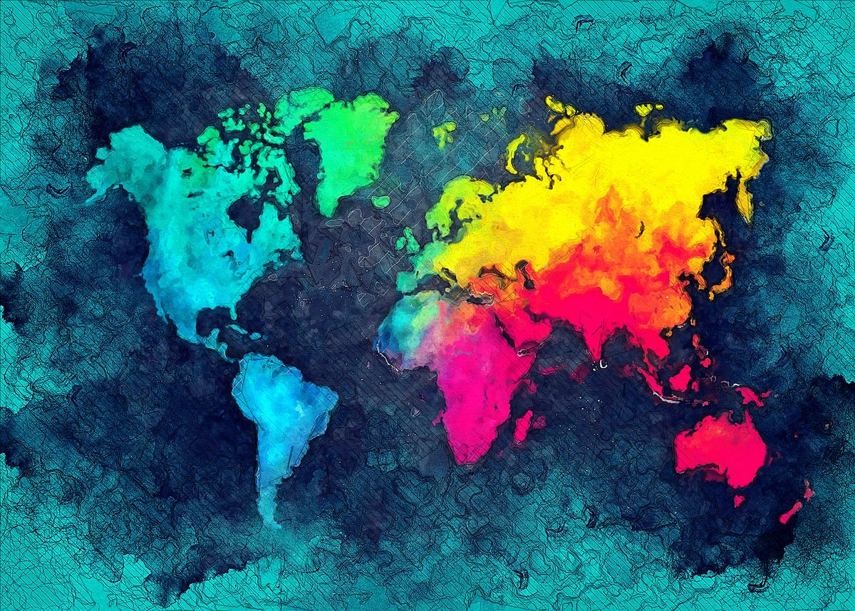 'world map colors' Poster, picture, metal print, paint by JBJart ...