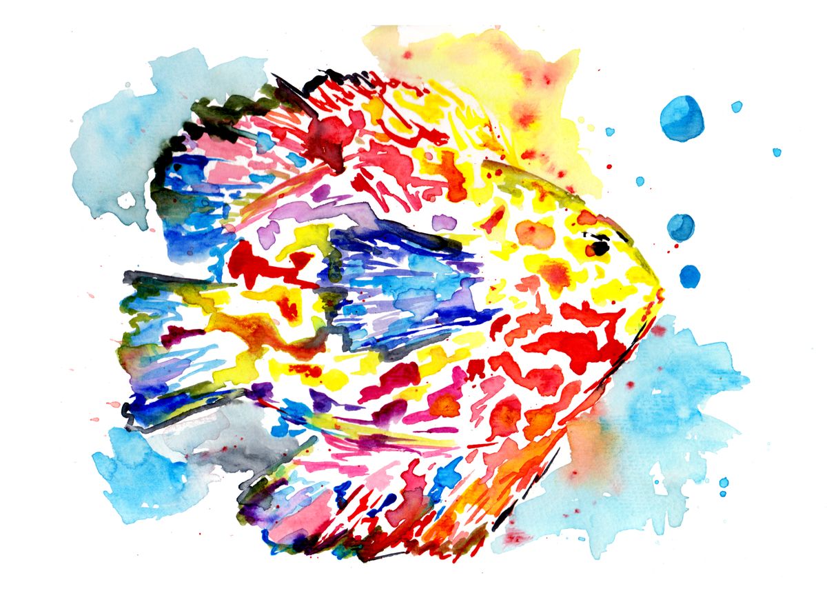 'Rainbow Fish Watercolor' Poster by Sebastian Grafmann | Displate