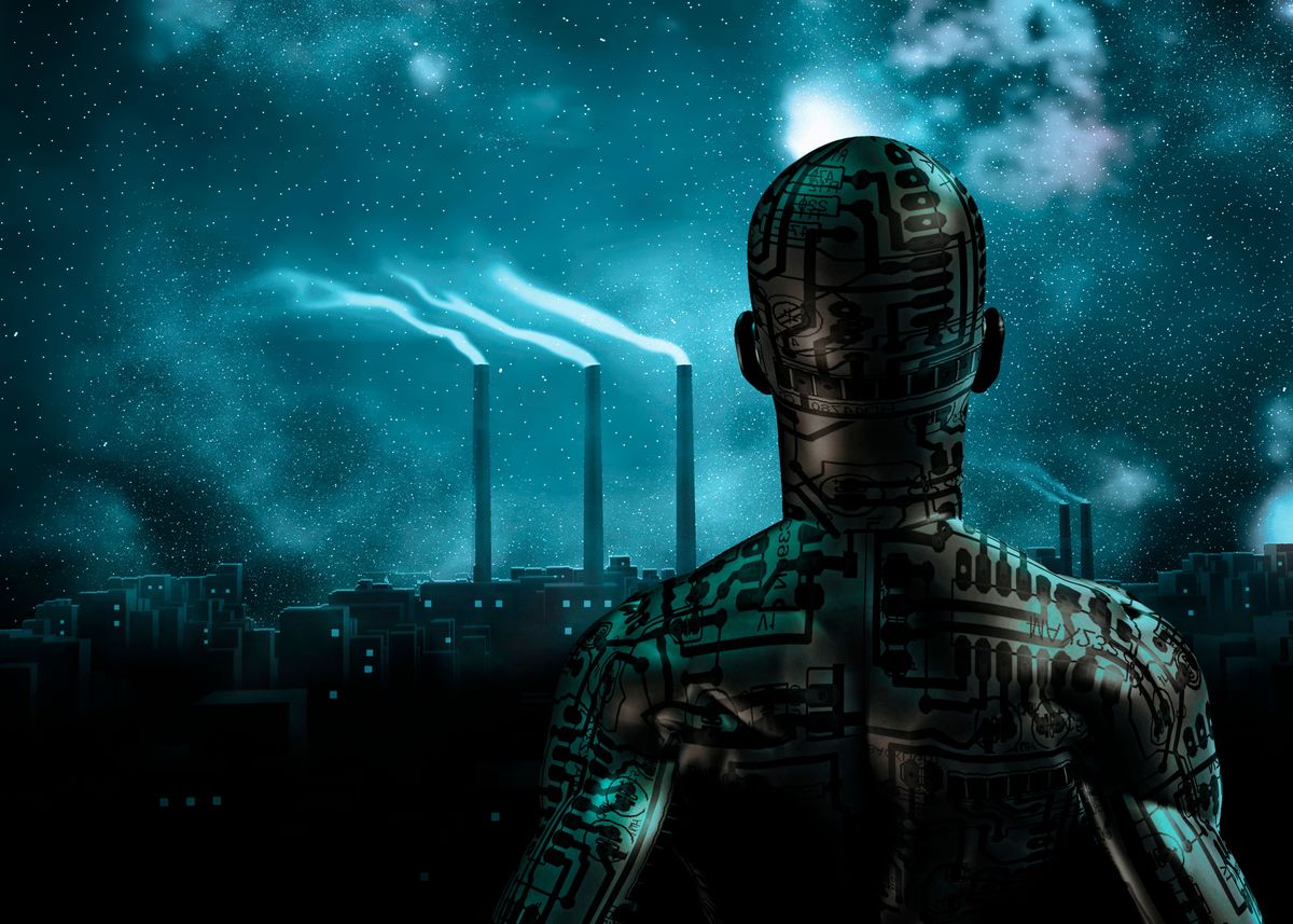 'Cyborg before the city' Poster, picture, metal print, paint by Bruce ...