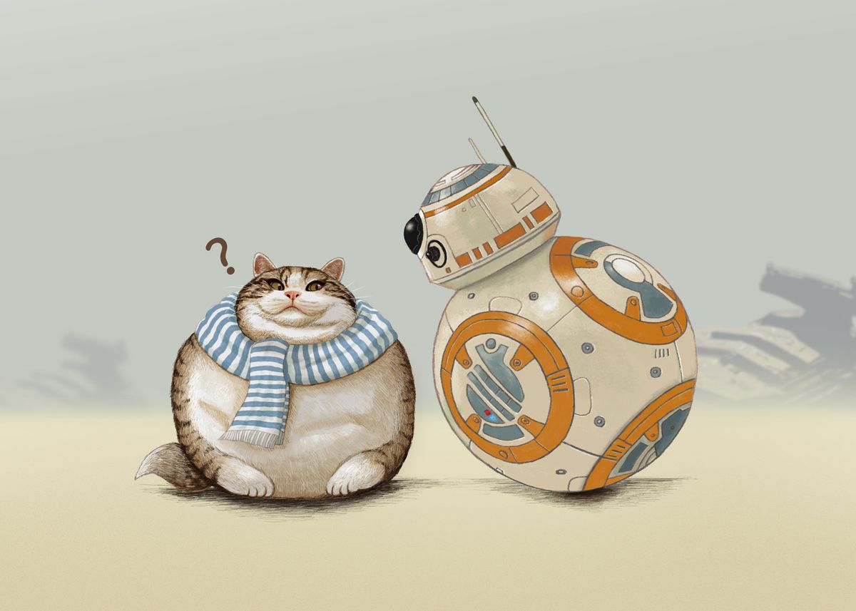 'Cat and Droid' Poster, picture, metal print, paint by Tum meow | Displate