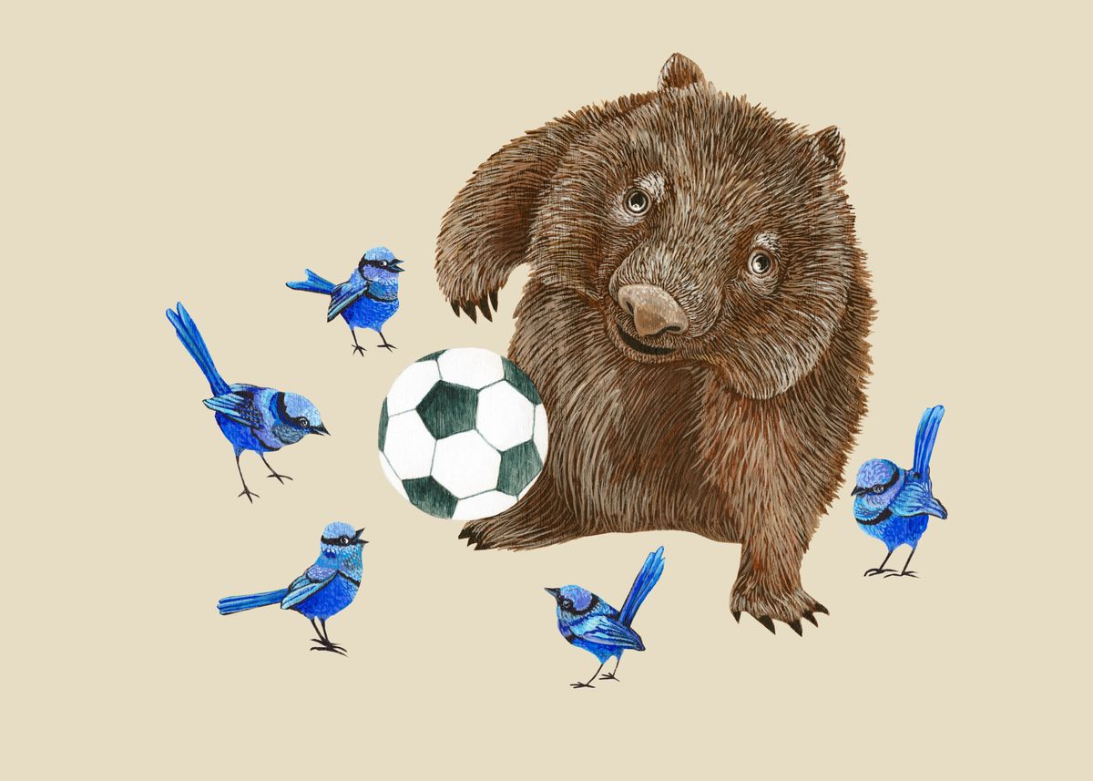 'Wombat wrens football' Poster, picture, metal print, paint by ruta ...