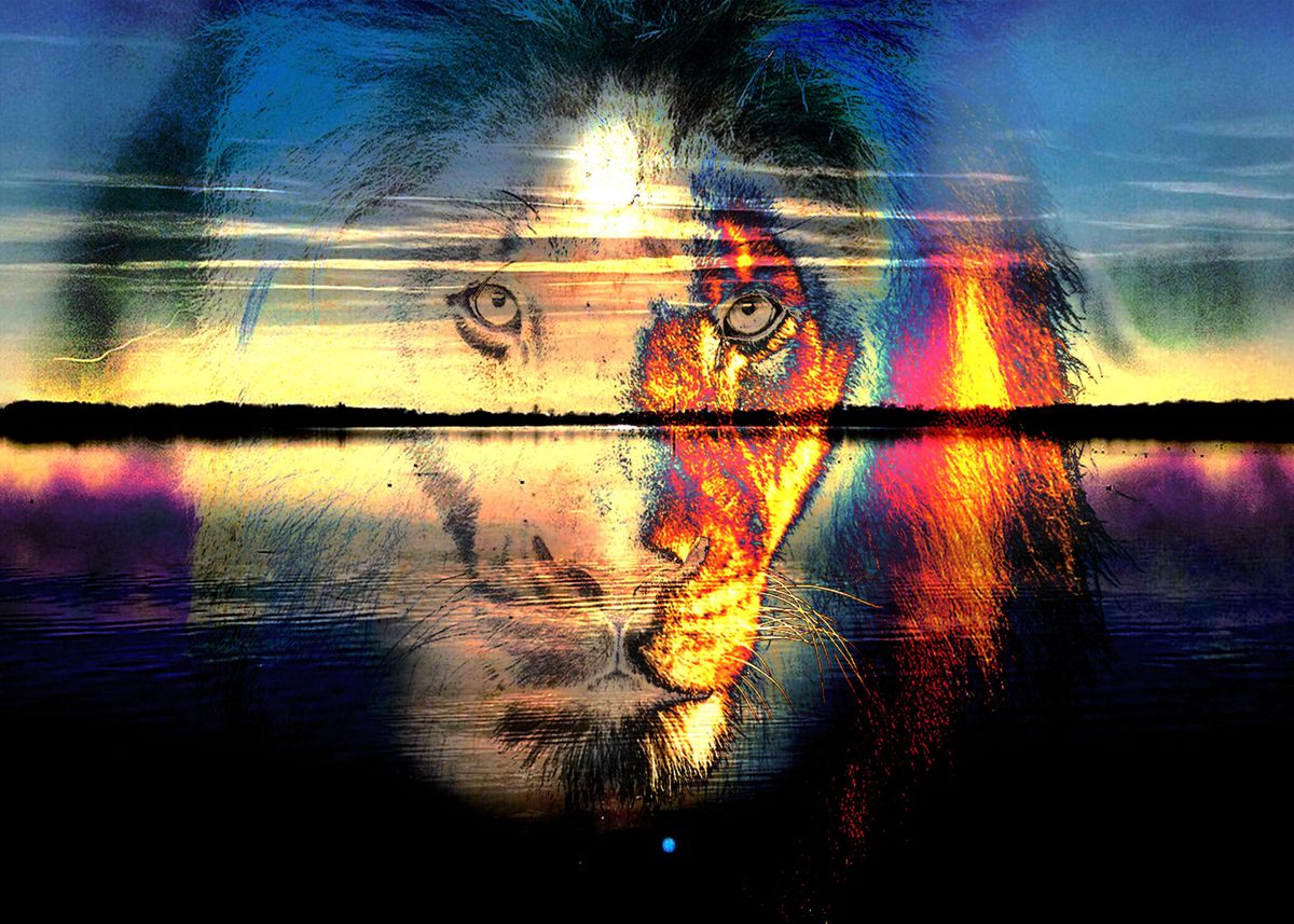 'Psychedelic Lion' Poster by Angelino Tuksar | Displate