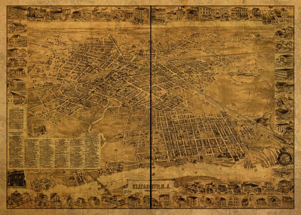 'Elizabeth New Jersey Map' Poster, picture, metal print, paint by ...