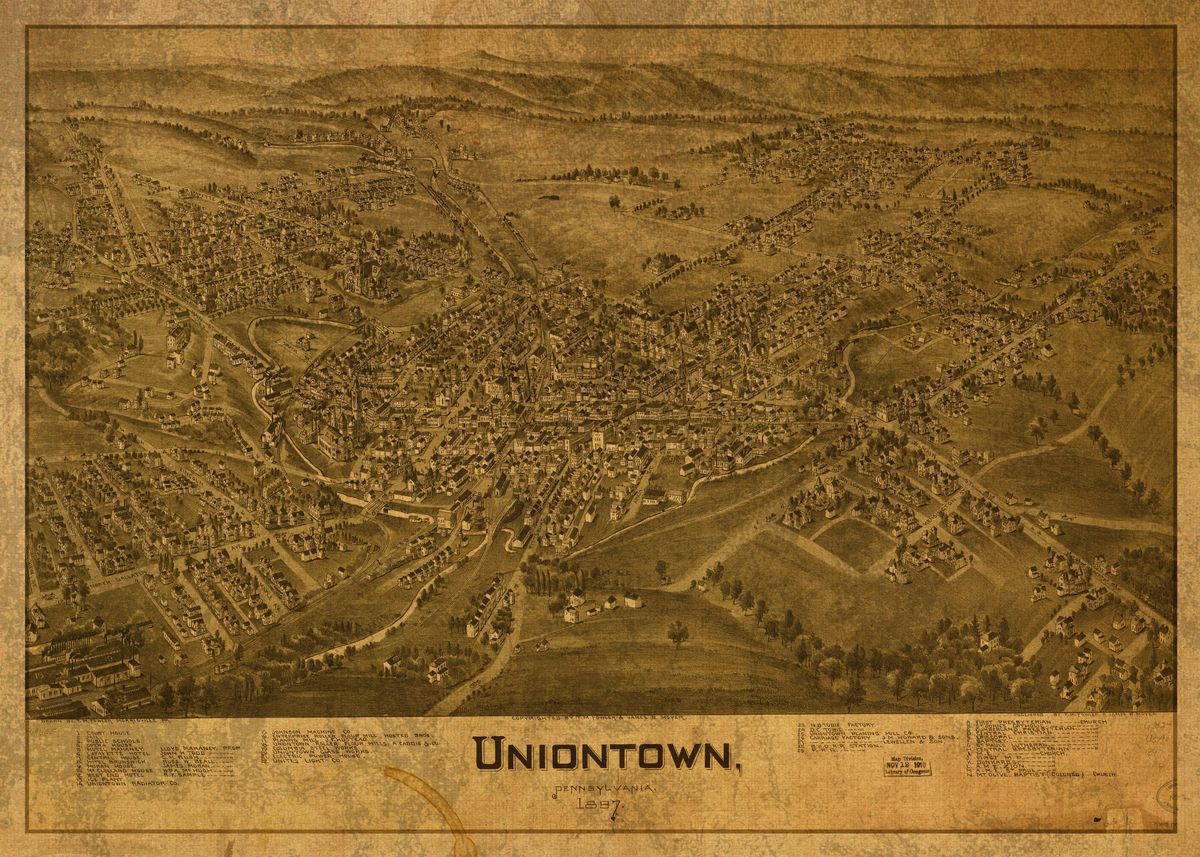 'Uniontown Pennsylvania Map' Poster, picture, metal print, paint by ...