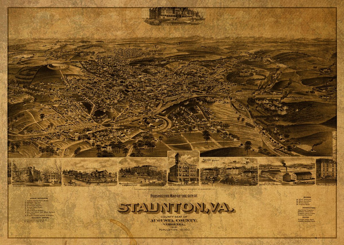 'Staunton Virginia Map 1891' Poster by Design Turnpike | Displate