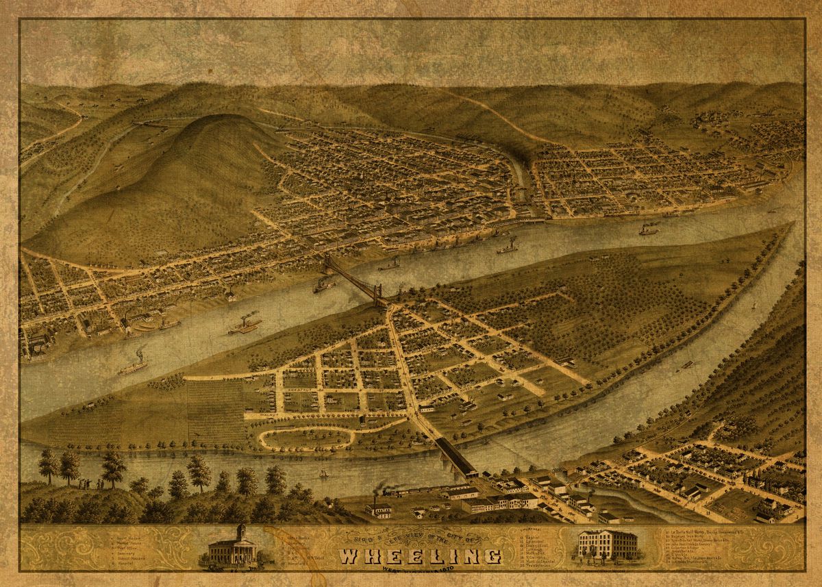 'Wheeling West Virginia Map' Poster, picture, metal print, paint by ...