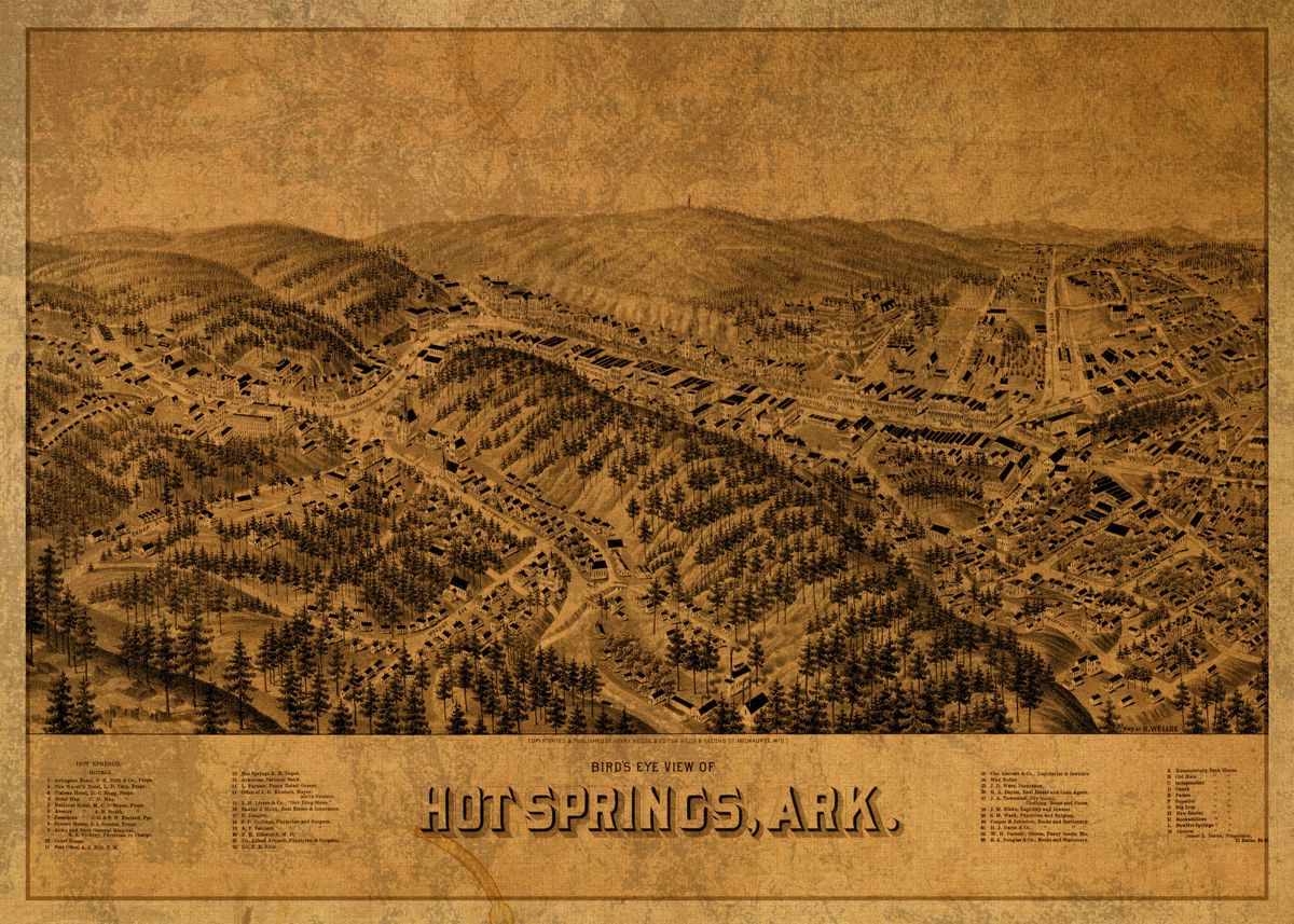 'Hot Springs Arkansas Map' Poster, picture, metal print, paint by ...