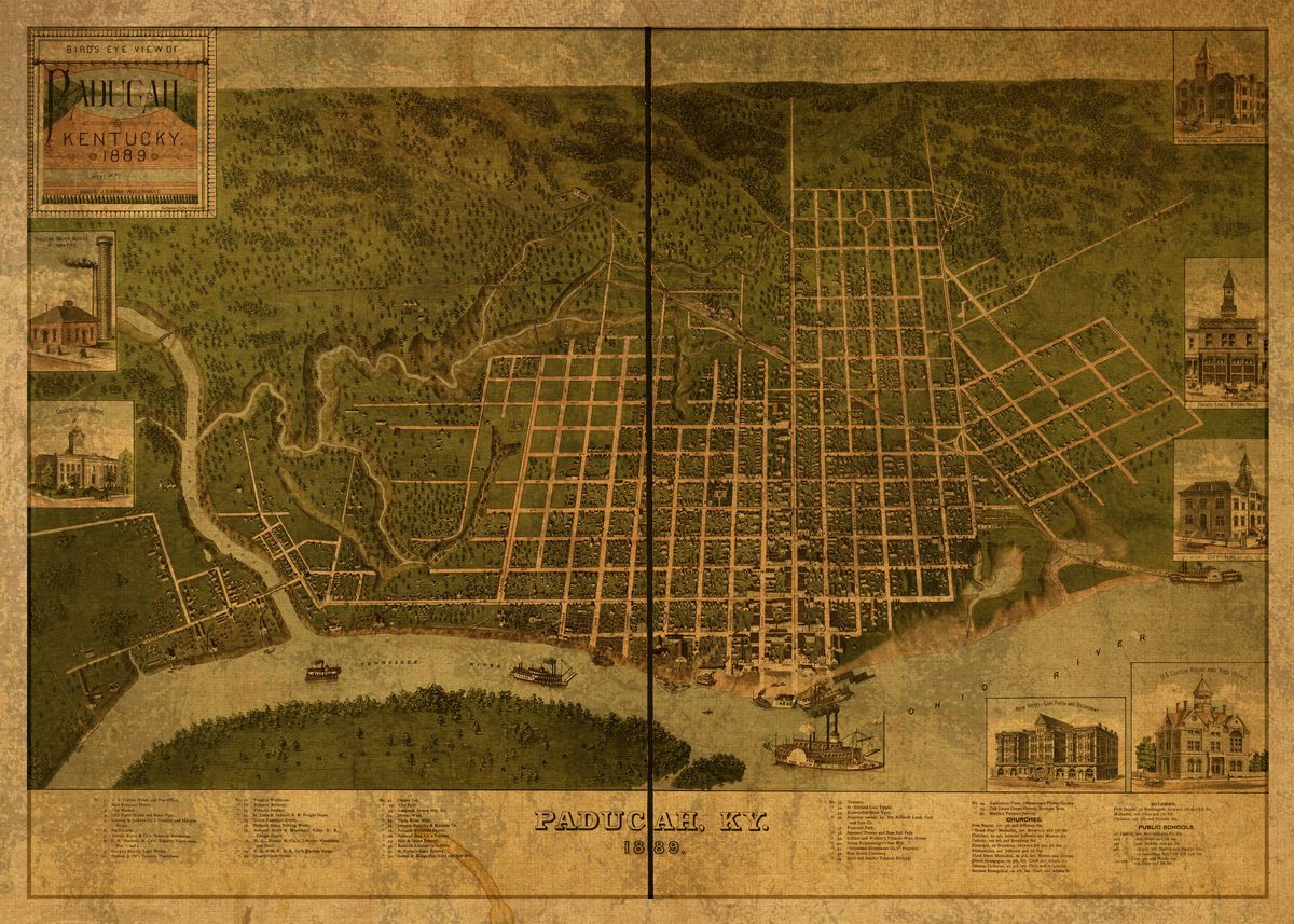 'Paducah Kentucky Map 1889' Poster, picture, metal print, paint by ...