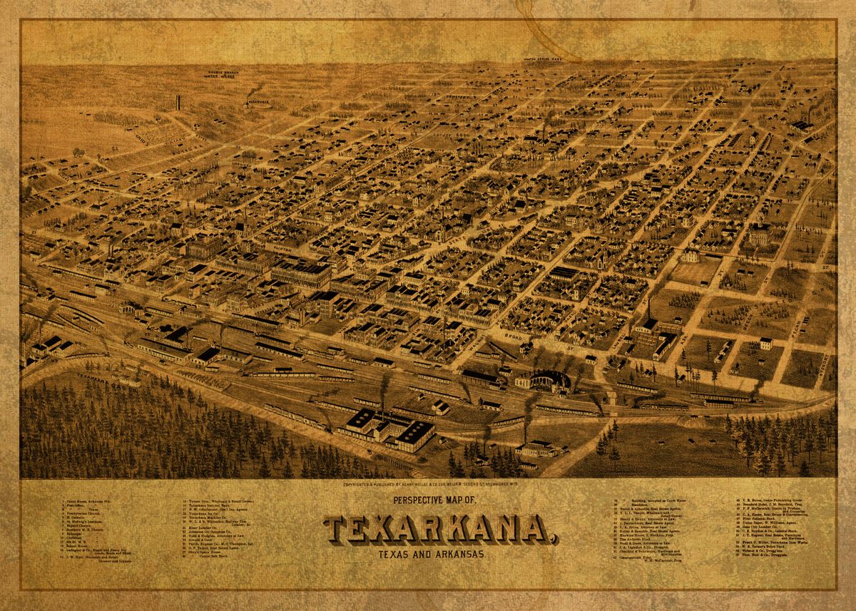 'Texarkana City Map 1888' Poster, picture, metal print, paint by Design ...