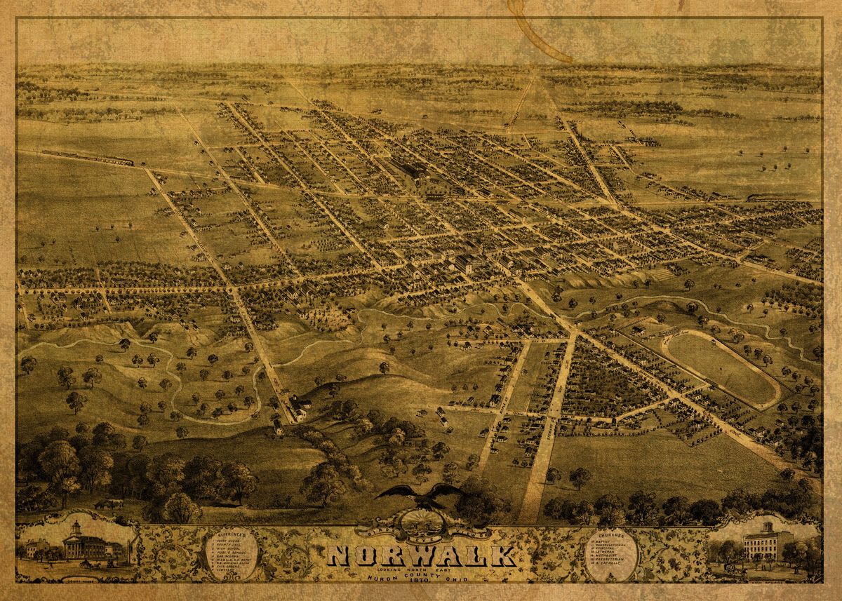 'Norwalk Ohio City Map 1870' Poster, picture, metal print, paint by ...