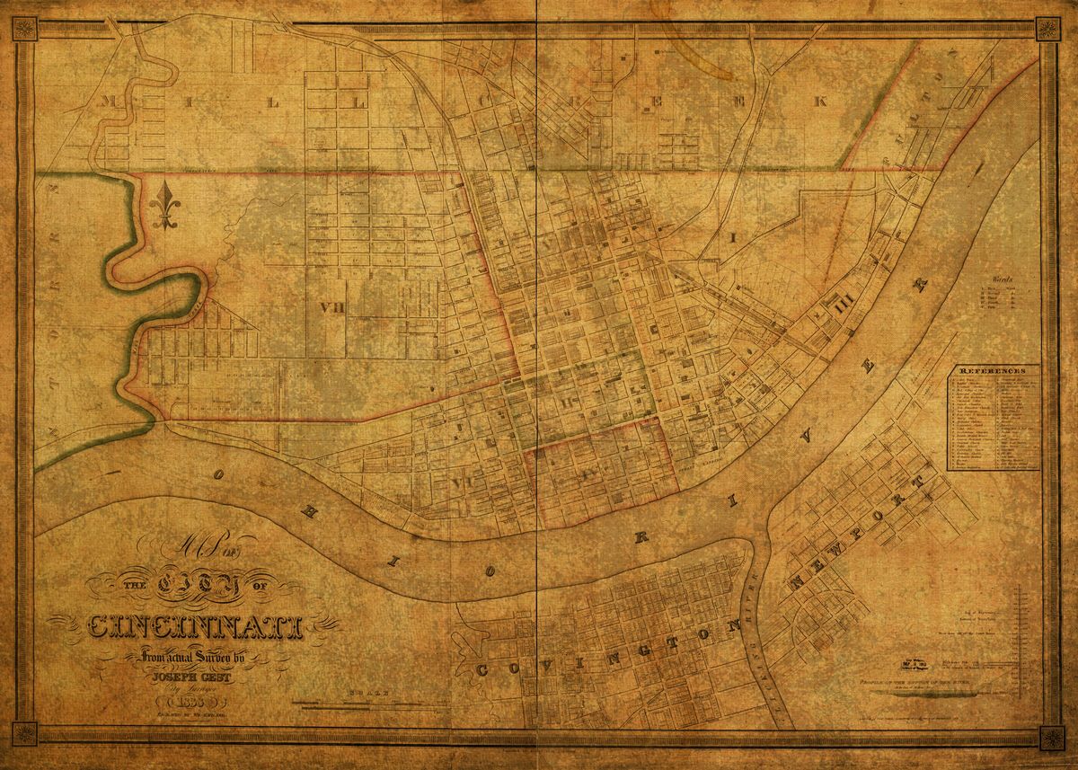 'Cincinnati Ohio Map 1838' Poster, picture, metal print, paint by ...
