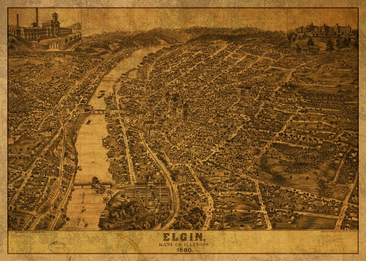 'Elgin Illinois City Map' Poster, picture, metal print, paint by Design ...