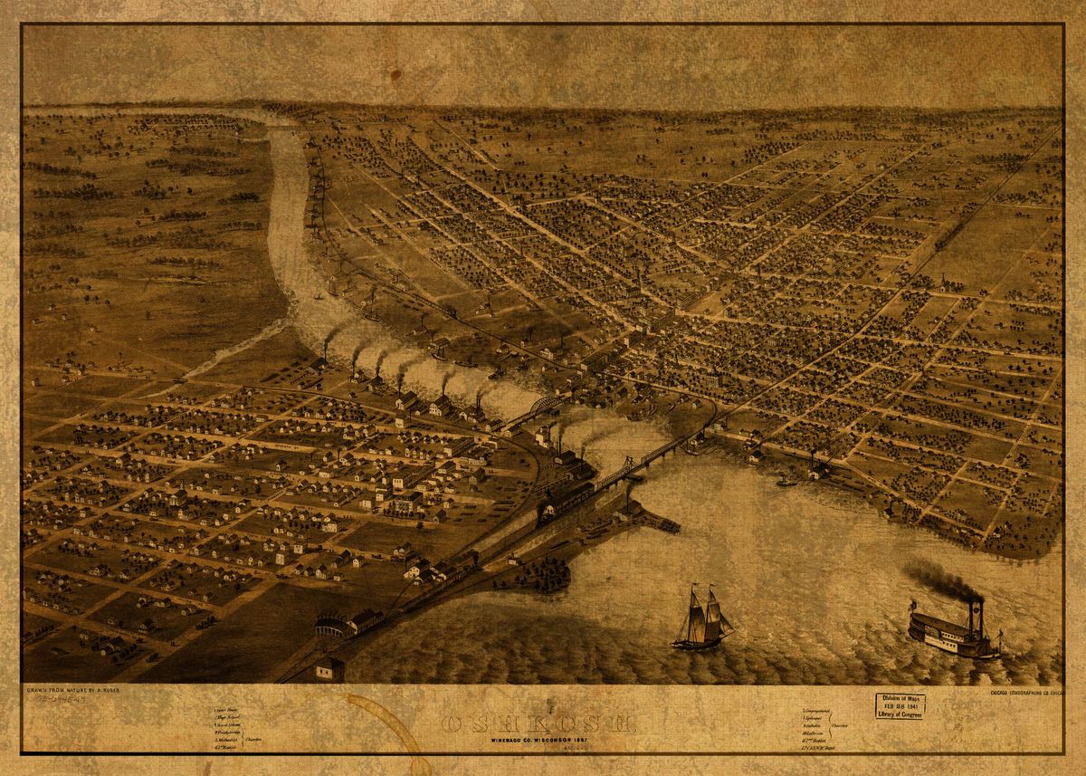 'Osh Kosh Wisconsin Map' Poster, picture, metal print, paint by Design ...