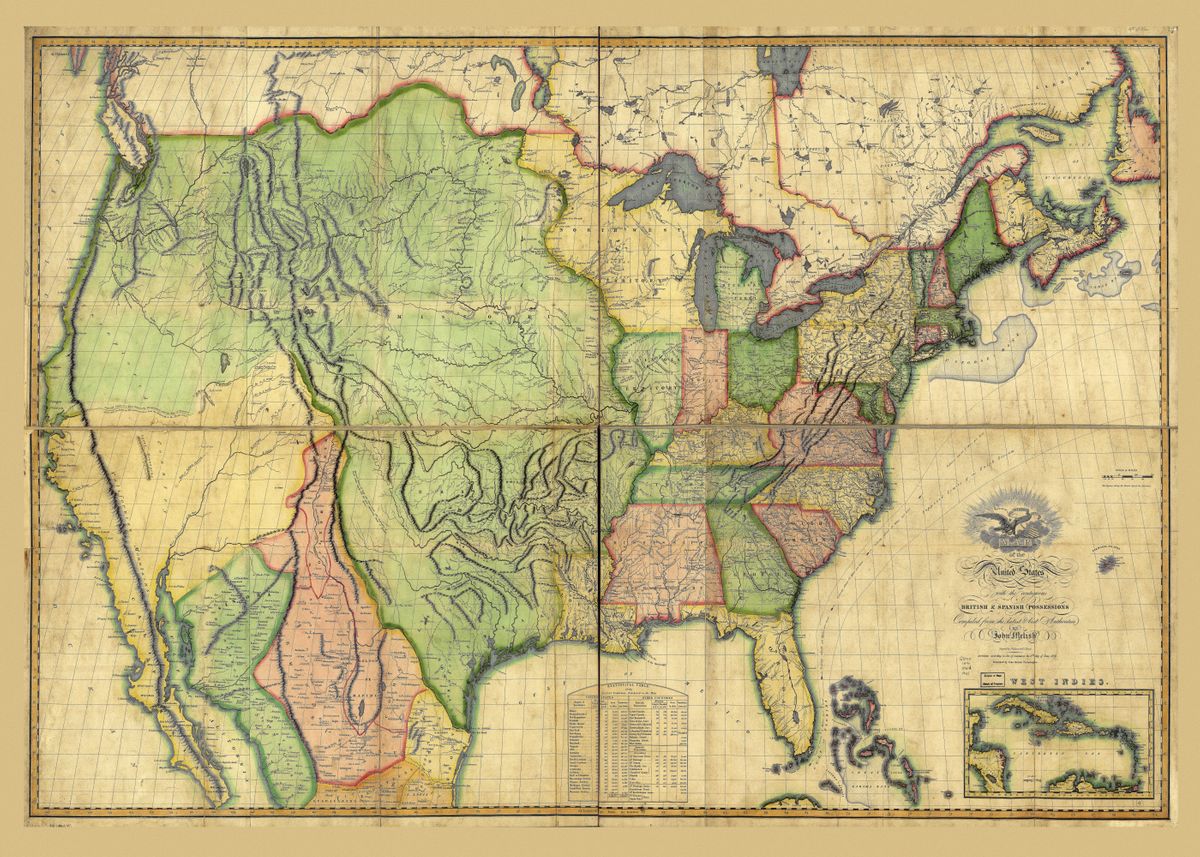 'United States Map 1816' Poster, picture, metal print, paint by Janice ...