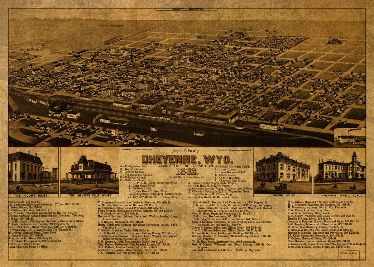'Cheyenne Wyoming Map 1882' Poster, picture, metal print, paint by ...
