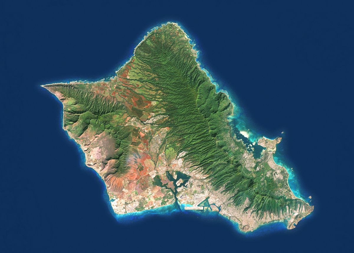 'Oahu Satellite Map' Poster, picture, metal print, paint by Smart mAPPS ...
