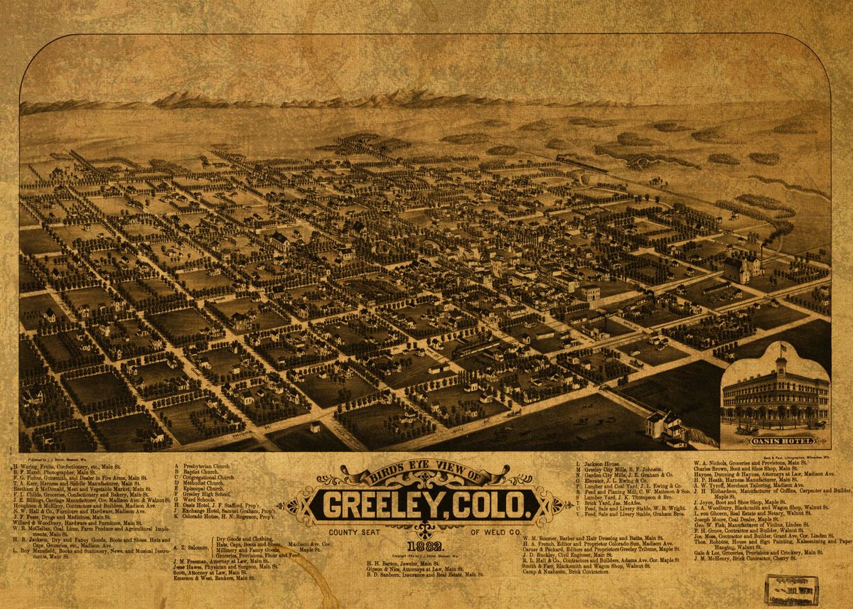'Greeley Colorado Map 1882' Poster, picture, metal print, paint by ...